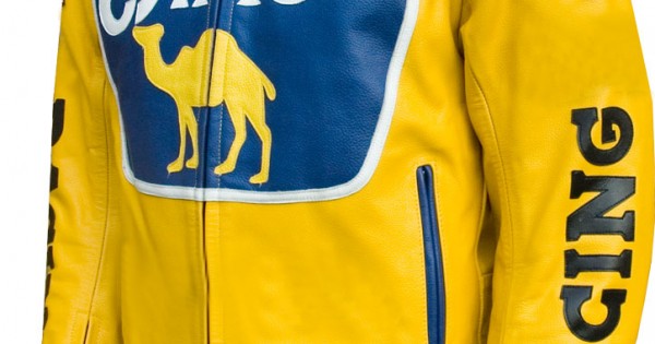 Camel Racing Yellow Blue Leather Motorcycle Jacket