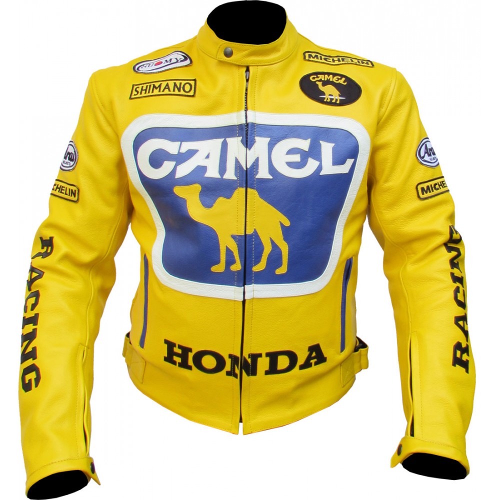 Camel Yellow Honda Racing Leather Jacket