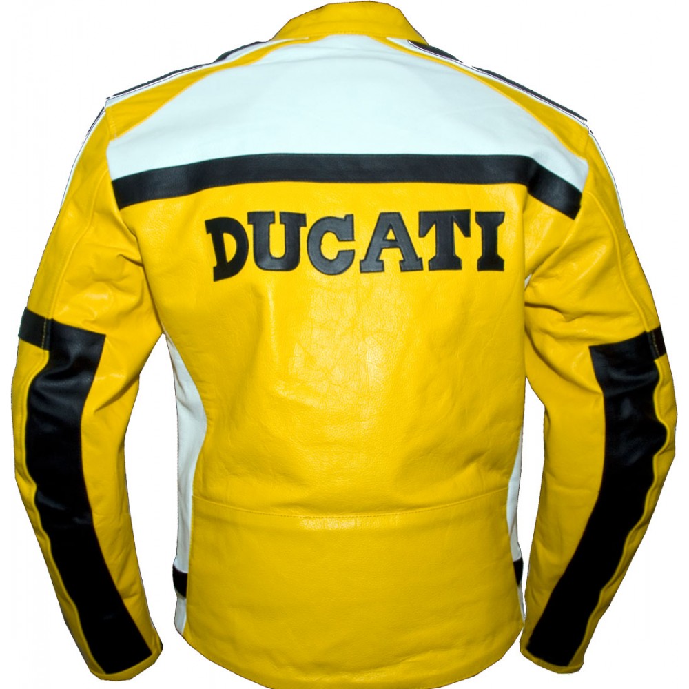 Ducati Yellow Classic Leather Motorcycle Jacket