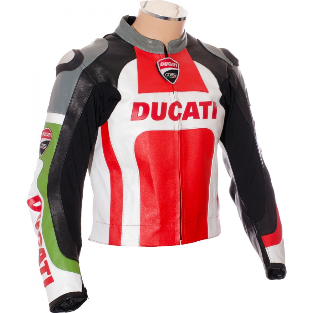 Ducati Corse Tri Color Leather Biker Jacket