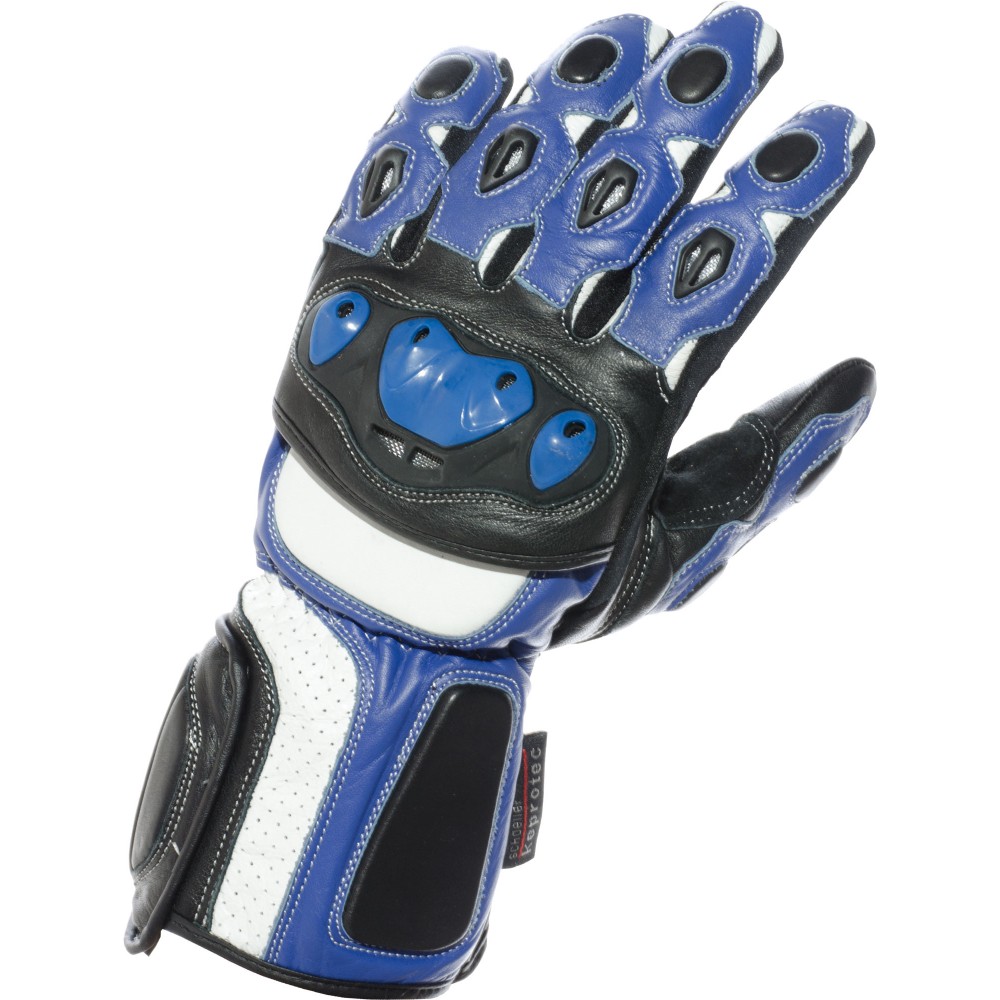 RTX Sports Pro Vented Summer Blue Leather Biker Gloves