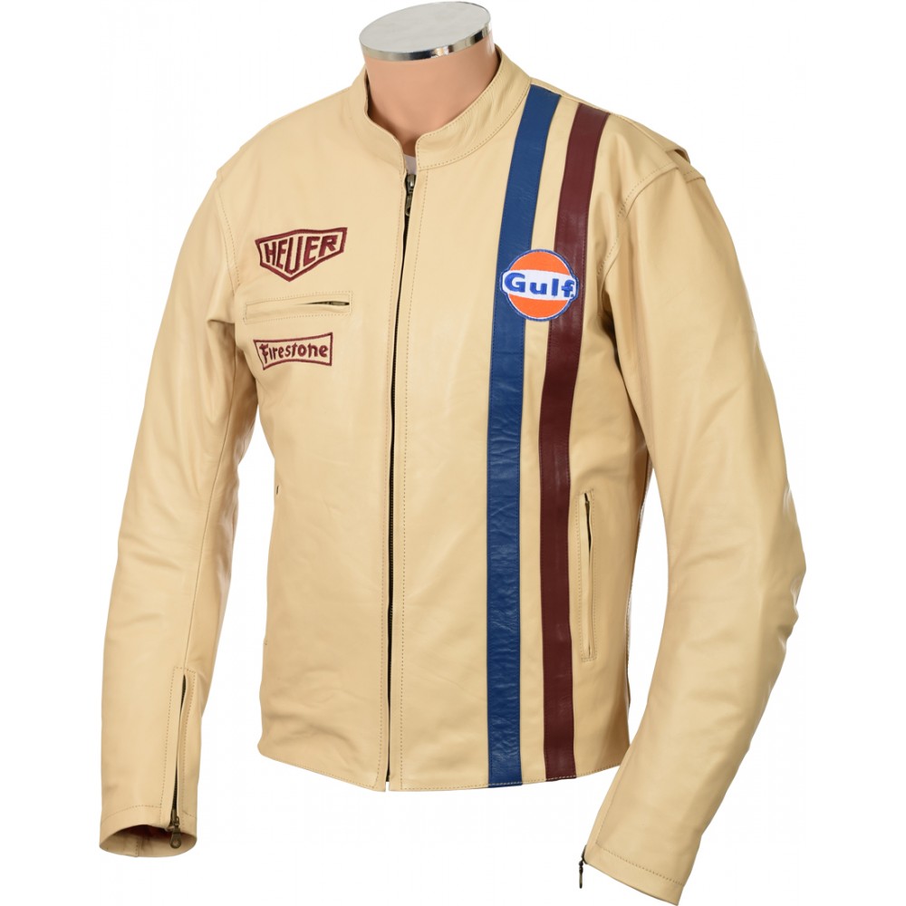 Steve McQueen Cream Gulf Armoured Biker Jacket
